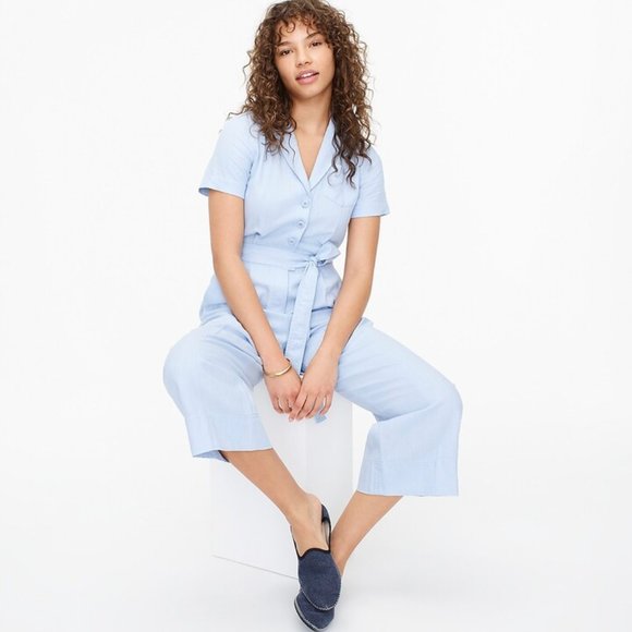 J. Crew | Pants & Jumpsuits | J Crew Baby Blue Wide Leg Linen Blend ...